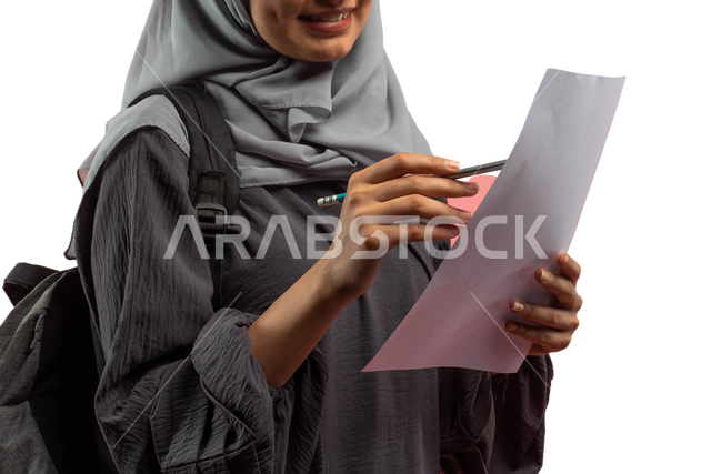 Taking notes, writing reports and scientific research, a close-up ...