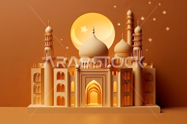3D Islamic decorations background, Islam and worship, 3D models of ...