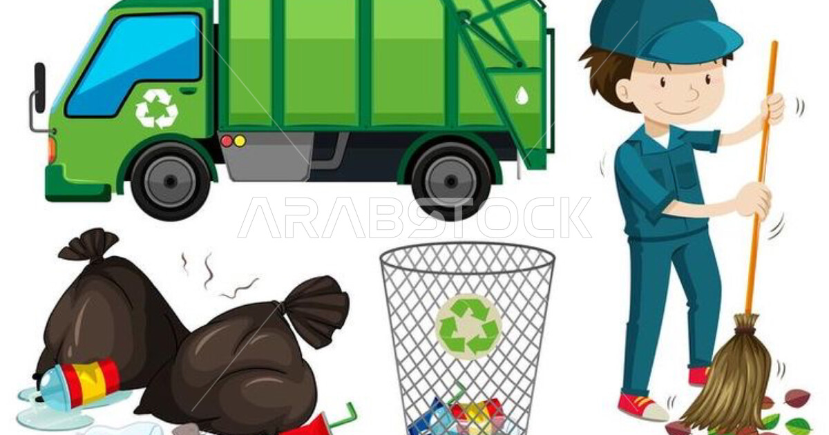 Cartoon of a cleaner cleaning the city, keeping the environment clean ...