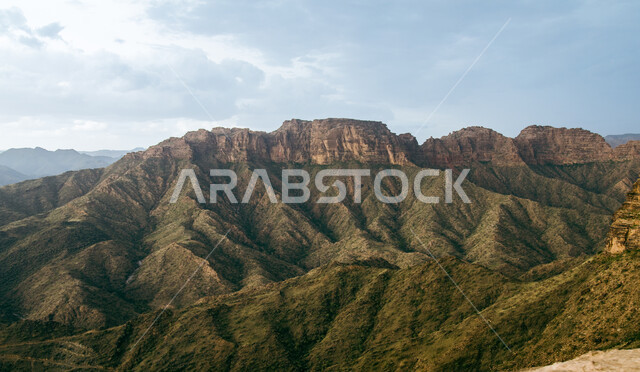The foothills and slopes of the Al-Rabwa Mountains in the Asir region ...