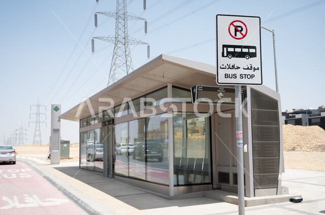 Buses and buses route, picture from the outside of the bus stop in the ...