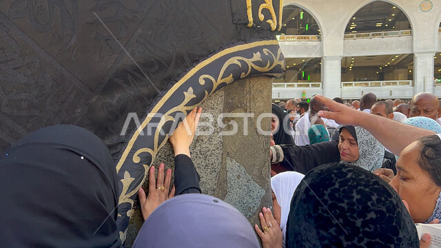 Tawaf around the Holy Kaaba, a close-up of the pilgrims of the Sacred ...