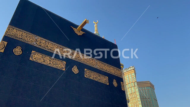 A close-up of the Holy Kaaba, the Holy Mosque of Mecca in Makkah Al ...
