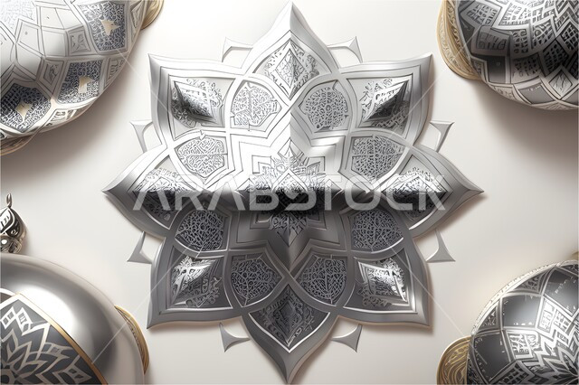 3D Islamic motifs and decorations, ornate Islamic design template ...