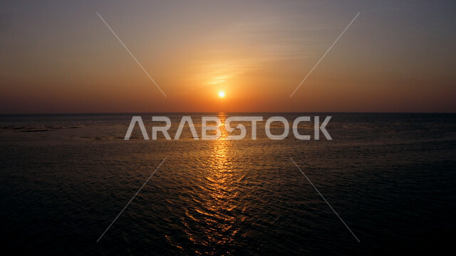 View of the sunset on the Red Sea beach in the Kingdom of Saudi Arabia ...