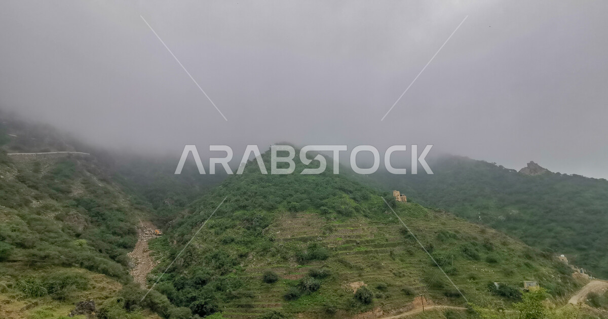Cloudy sky and clouds over the Fifa Mountains, places and tourist attractions in Saudi Arabia ...