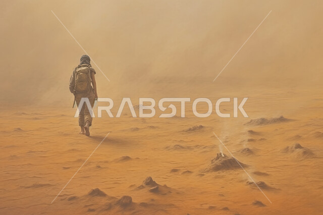 Photography of a wave of dust in the desert of the Kingdom of Saudi ...