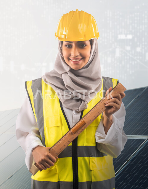 Solar panels, clean renewable energy, a Gulf Arab Saudi energy engineer ...