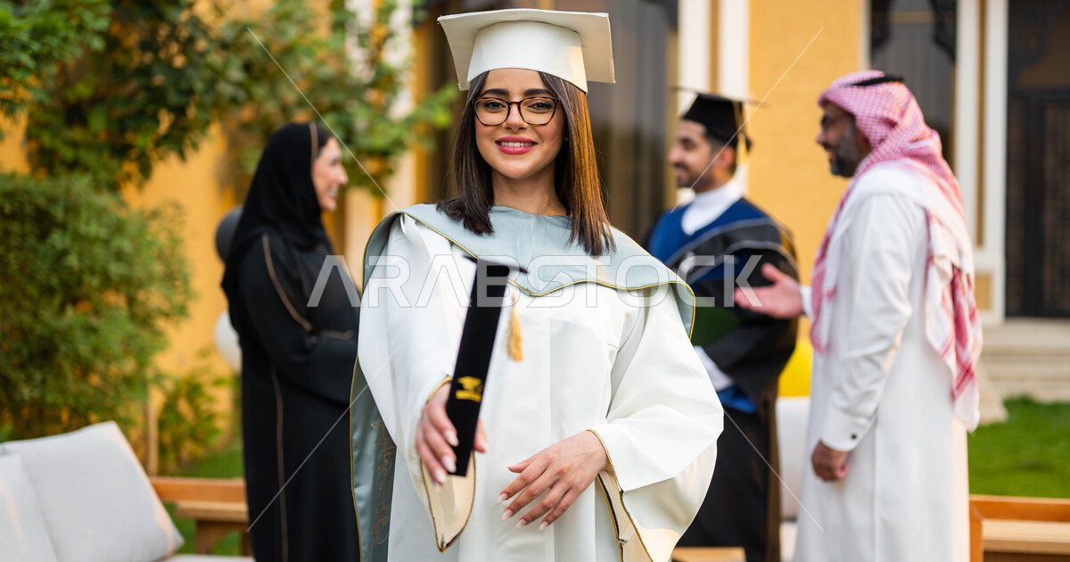 Education in Saudi Arabia, a university graduate with facial gestures ...
