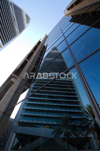 An aesthetic image of the reflection of Al-Faisaliah Tower on glass in ...