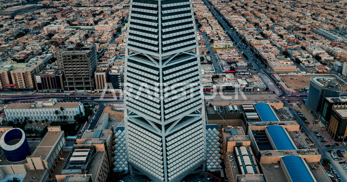 A panoramic picture of Al Faisaliah Tower in the city of Riyadh in the ...