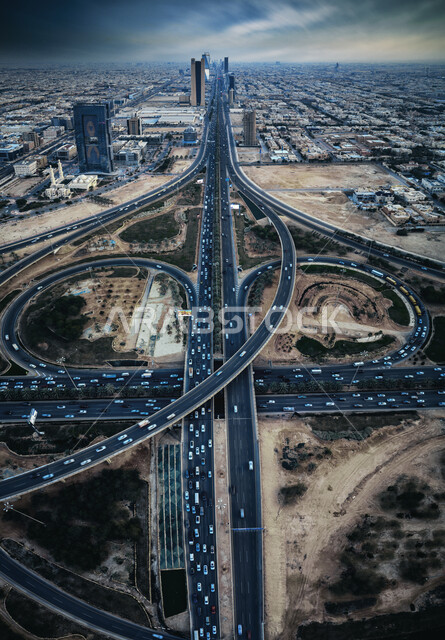 An overhead photo of King Fahd Road in the city of Riyadh in Saudi ...