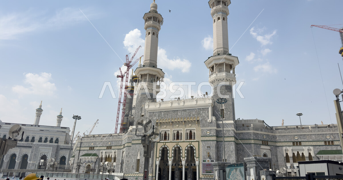Performing Hajj and Umrah rituals, minarets of the Grand Mosque in ...
