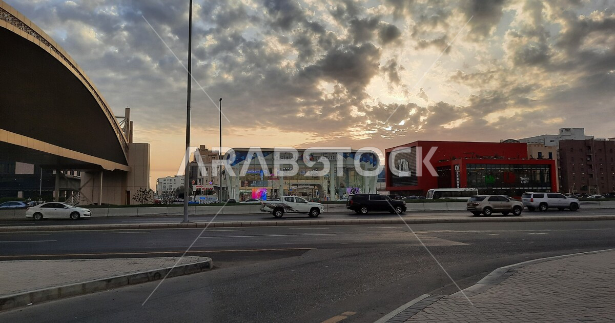 Roads, streets and landmarks of Jeddah, the pedestrian bridge over Al ...
