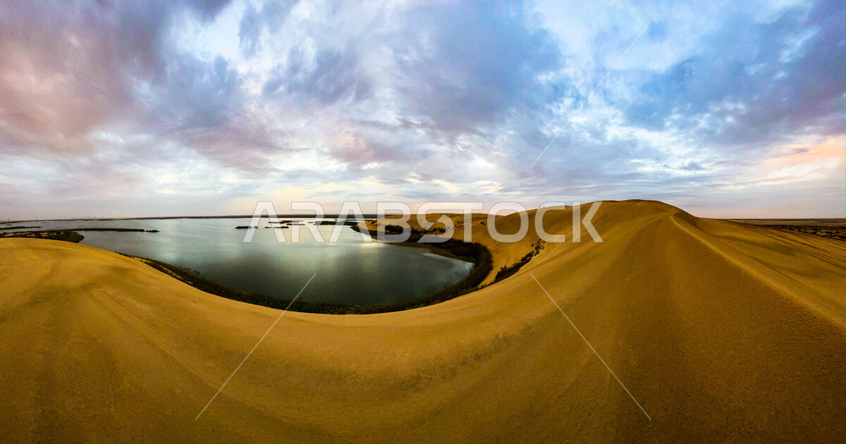 The shore of Lake Al-Asfar, creative depiction of Lake Al-Asfar in Al ...