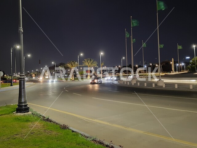 A beautiful view of Saudi Arabian flags flying at Jeddah Corniche Road ...