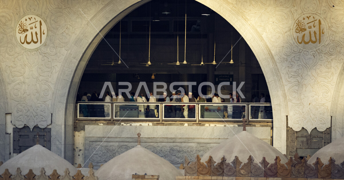 Distinguished Islamic engineering and architectural style, close-up of the Holy Mosque of Mecca ...