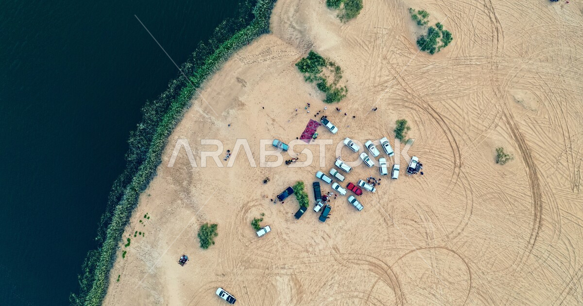 Soft sand dunes, an overhead photo of Asfar Lake in Al-Ahsa in the ...