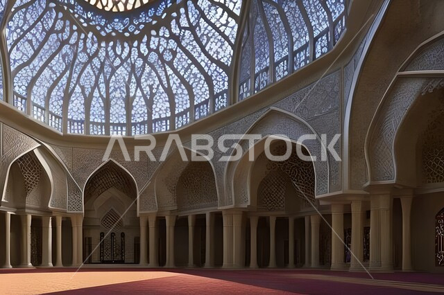 3D design of an Islamic mosque from the inside, worship and closeness ...