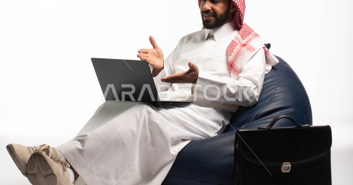 Live broadcast and making a video call via a computer, working remotely ...
