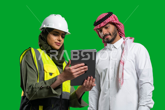 Electronic engineering blueprints, a close-up portrait of a Saudi ...