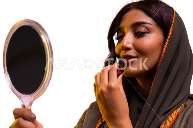 Cosmetics store, a close-up portrait of a Saudi Arabian Gulf woman ...