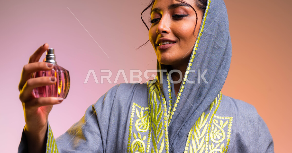 Gestures of admiration for the scents of new essential oils, women's ...