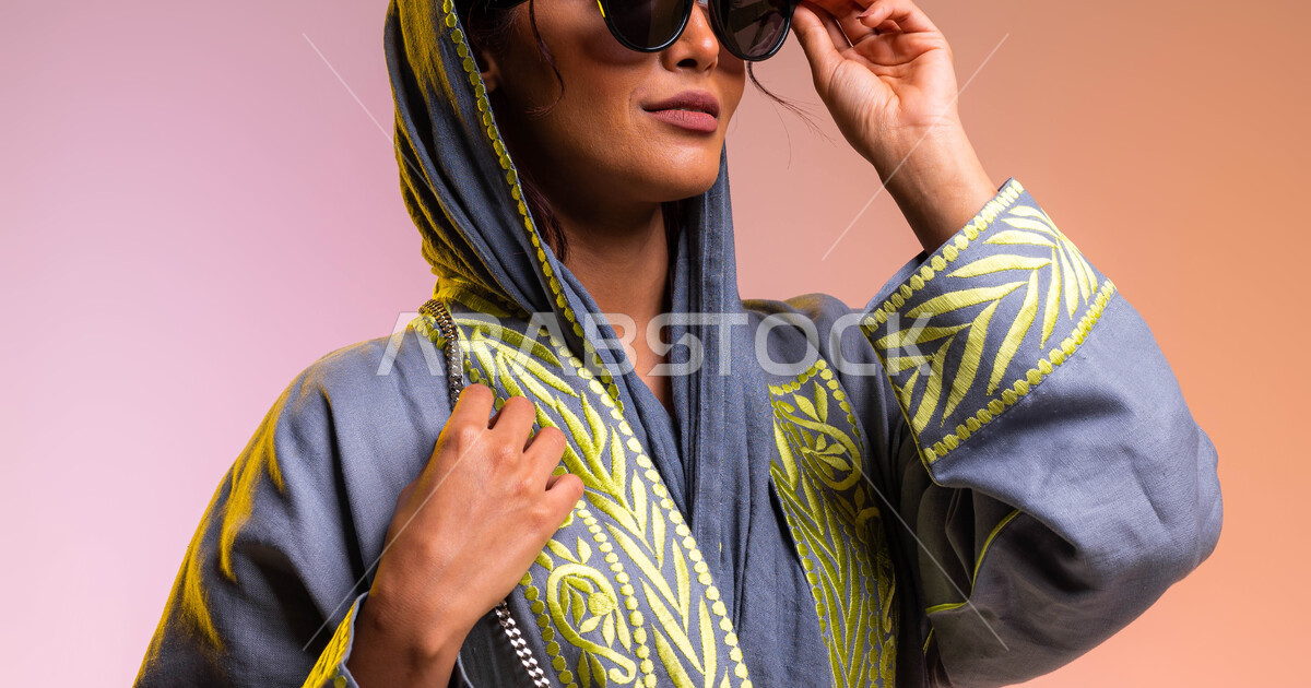 Fashion show and modern models, modern Gulf women's abayas, a close-up ...