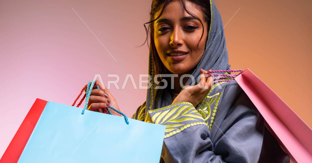 Spending a good time buying supplies, gestures of happiness and feeling ...