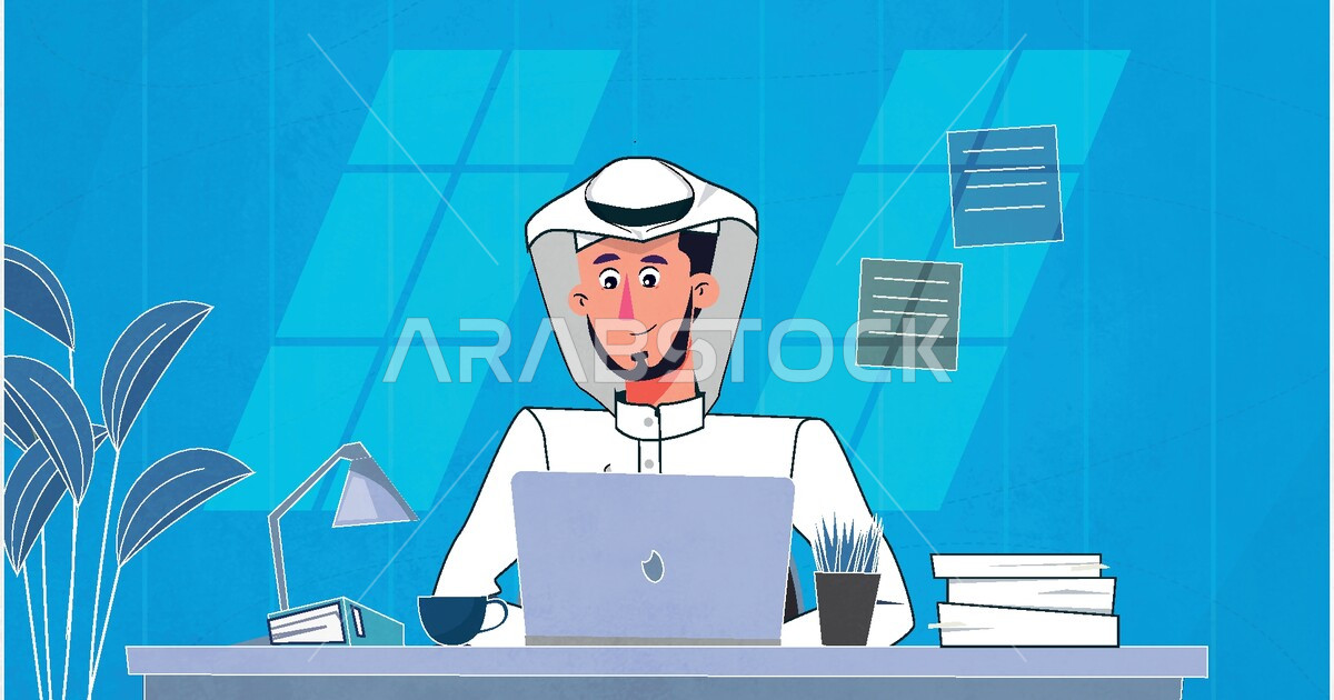 Vector design for a character, an Arab Gulf Emirati man in traditional ...