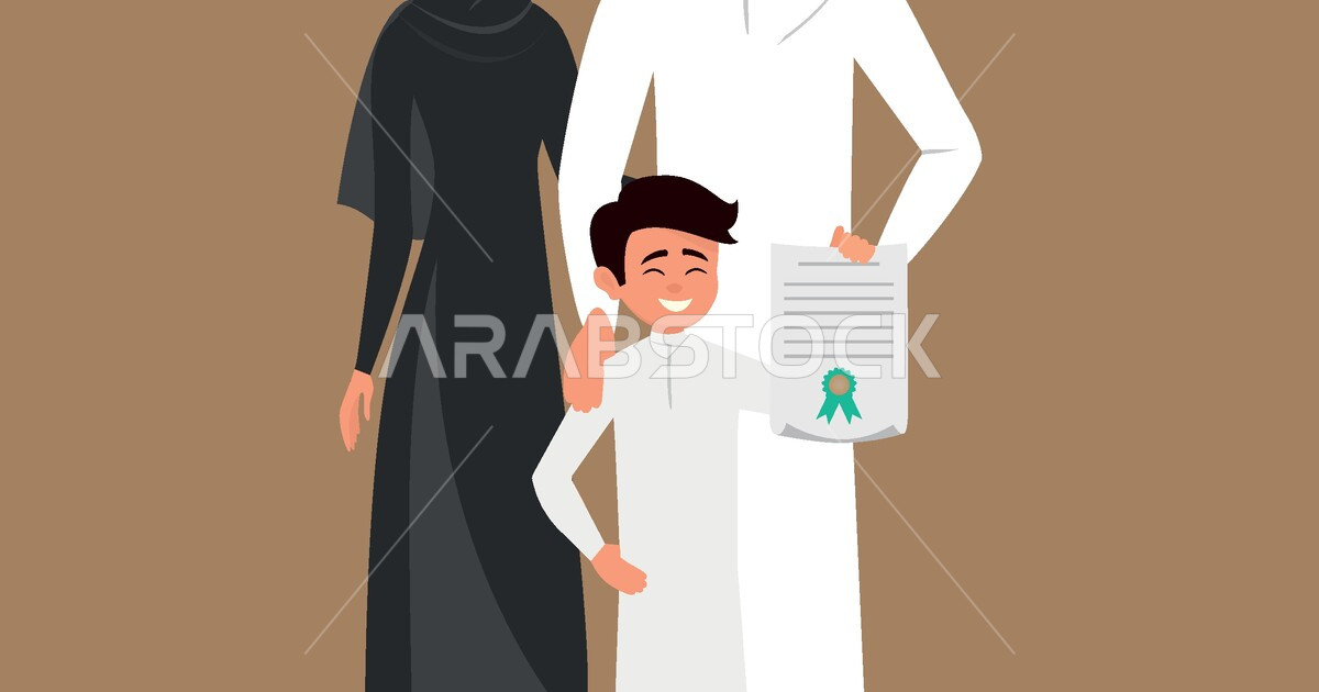 Vector cartoon of a Saudi Gulf Arab family, success, excellence ...