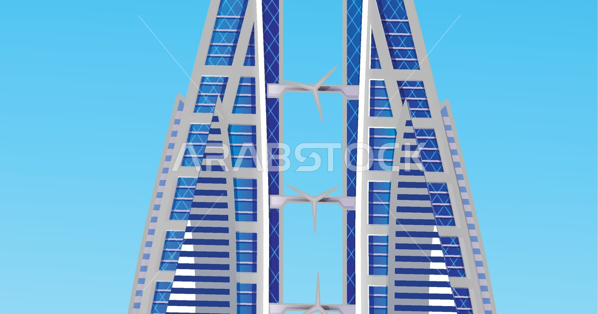 Vector of Bahrain World Trade Center, Twin Towers, Manama, Kingdom of ...