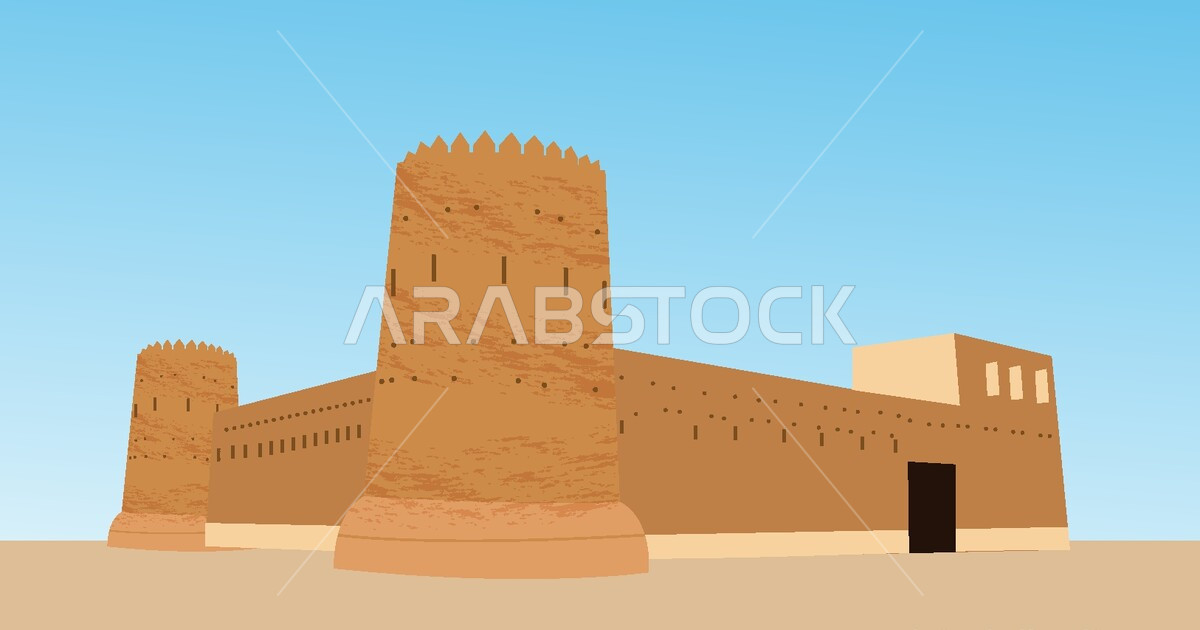 Vector cartoon of the historic Zubarah fort in the Arab State of Qatar ...