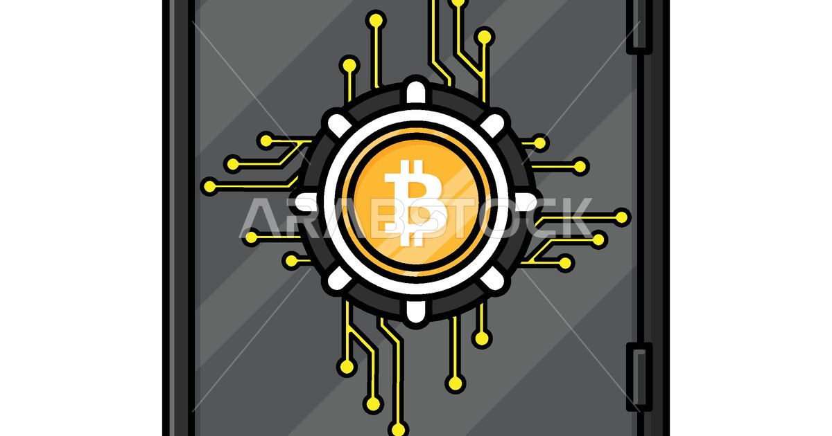 Vector bitcoin icon, bitcoin vault with a forked background, electronic ...
