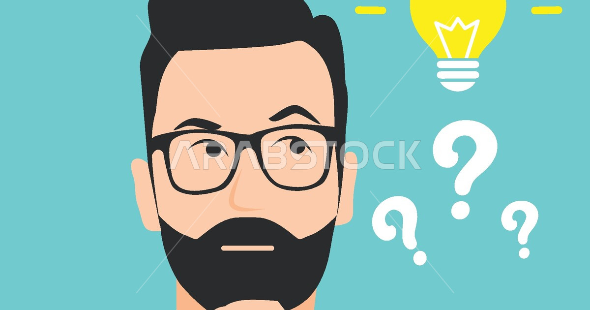 Vector man working on creating a new idea, thinking of solutions, idea ...