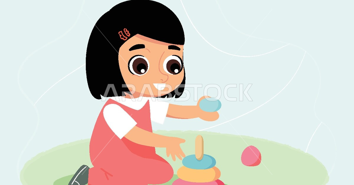 Cartoon vector for a character, a young Gulf girl, playing vector ...