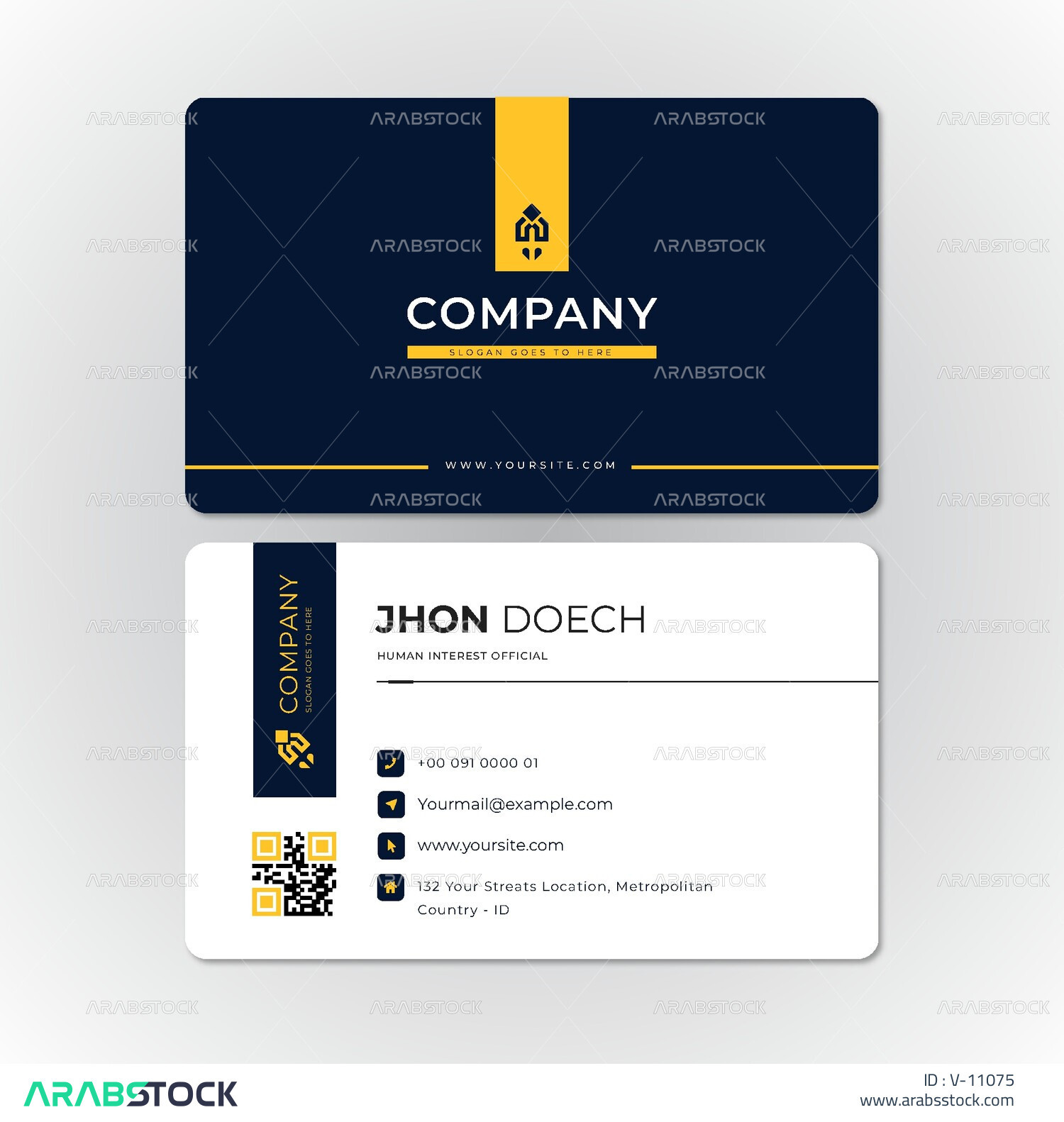 Vector business card design template, editable template with barcode ...