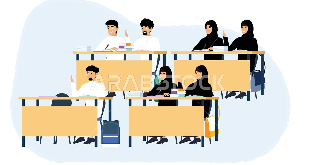 vector cartoon characters, group of male and female students in ...