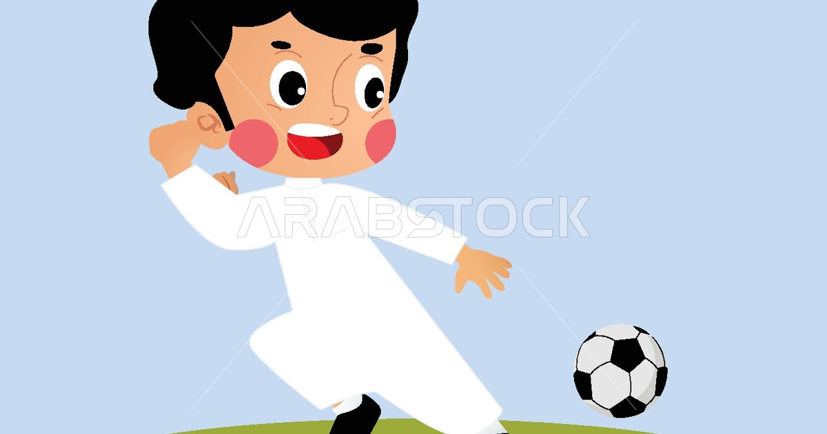 Vector cartoon character, a small Gulf Arab children age, playing the ...