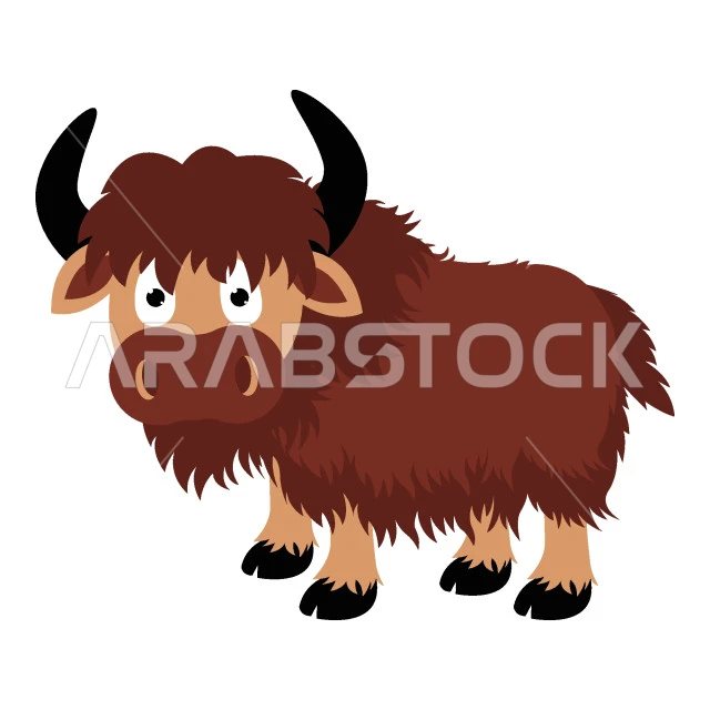 Vector cartoon wild yak with white background, tibetan bull, cartoon ...