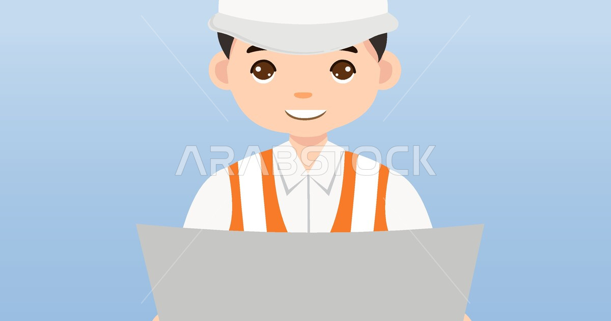 Vector engineer running the business, holding an engineering blueprint ...