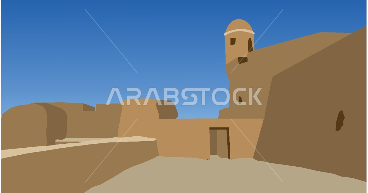 Vector of Bahrain Fort, Al-Seef suburb, Manama, archaeological site ...