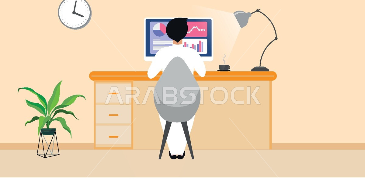 Vector for a Gulf university student studying remotely through a ...