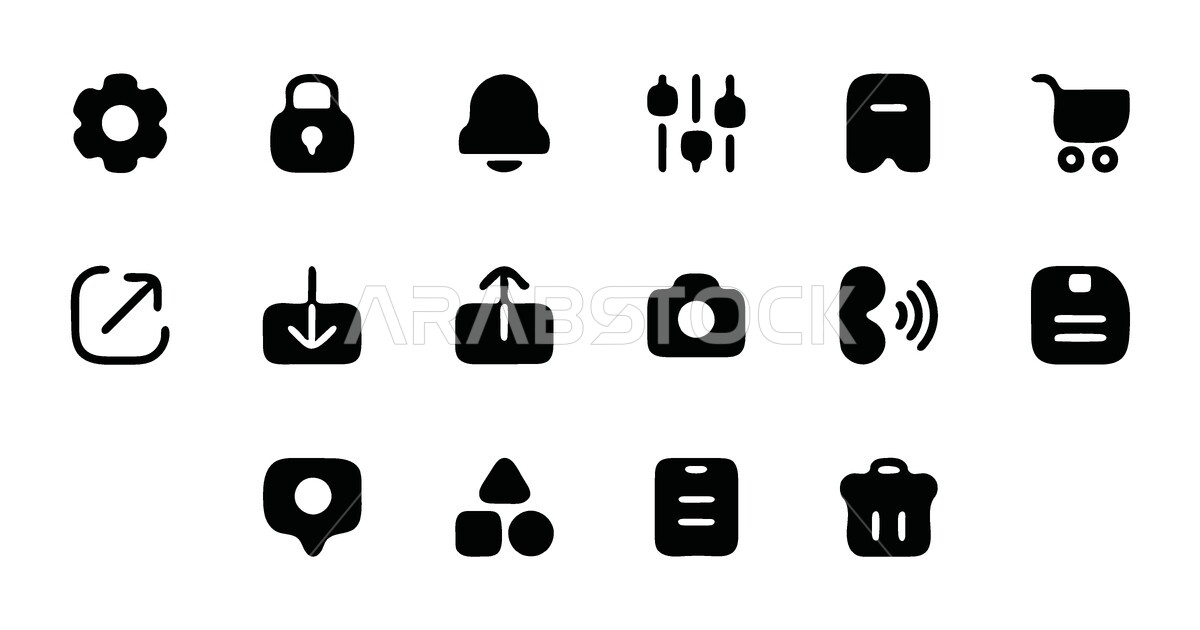 Vector black and white ui icon and icons set, linear digital icons set ...
