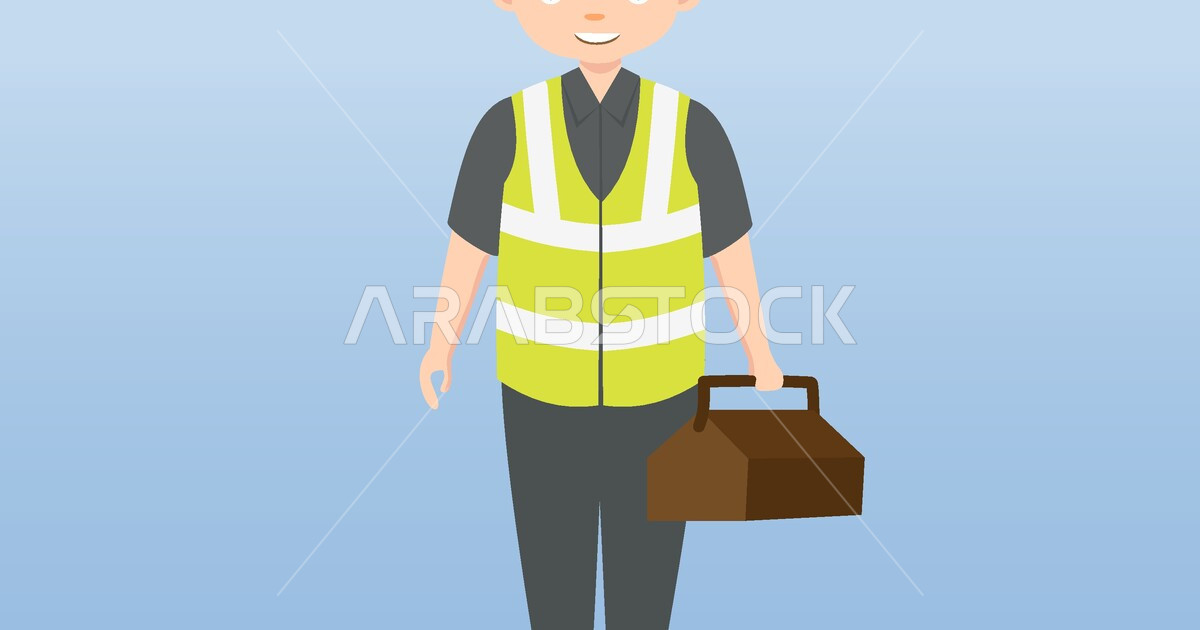 Vector worker carrying a bag of equipment, maintenance and repair ...