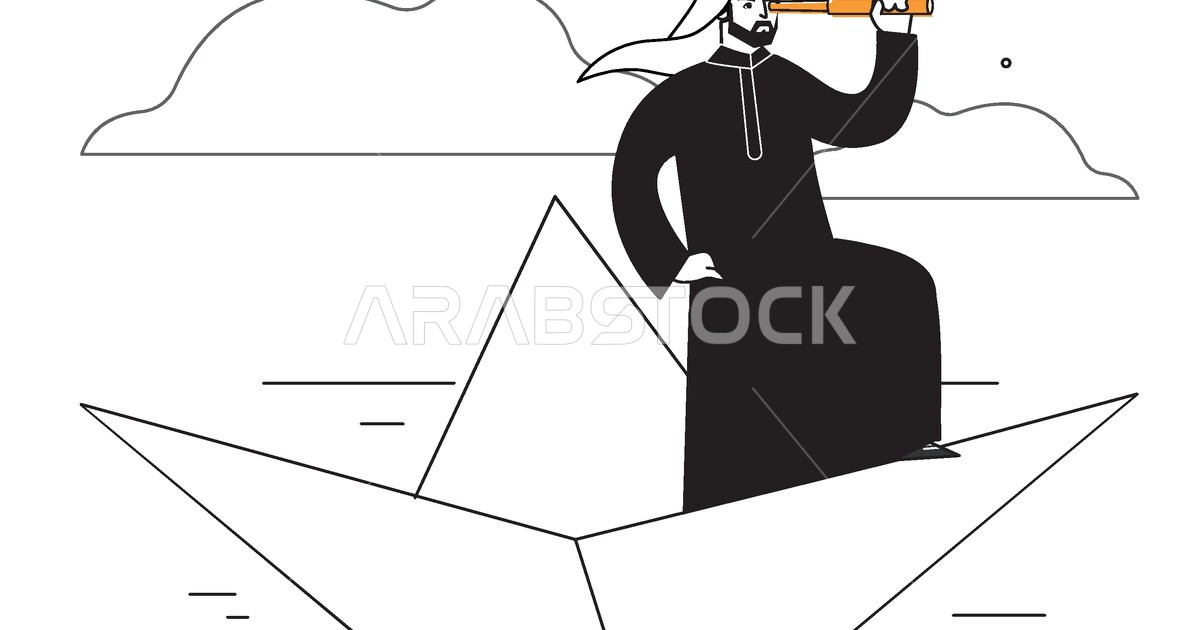 Vector cartoon character, Gulf sailor wearing a thobe, using his ...