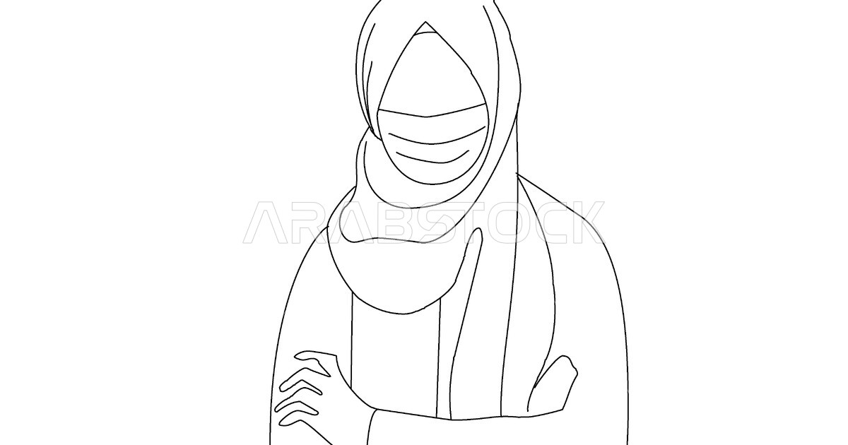Vector Sketch, a veiled Arab Gulf woman, wearing a protective mask ...