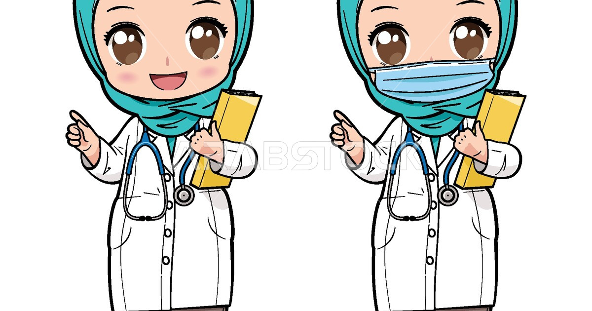 Vector cute cartoon character of a veiled female doctor holding a ...