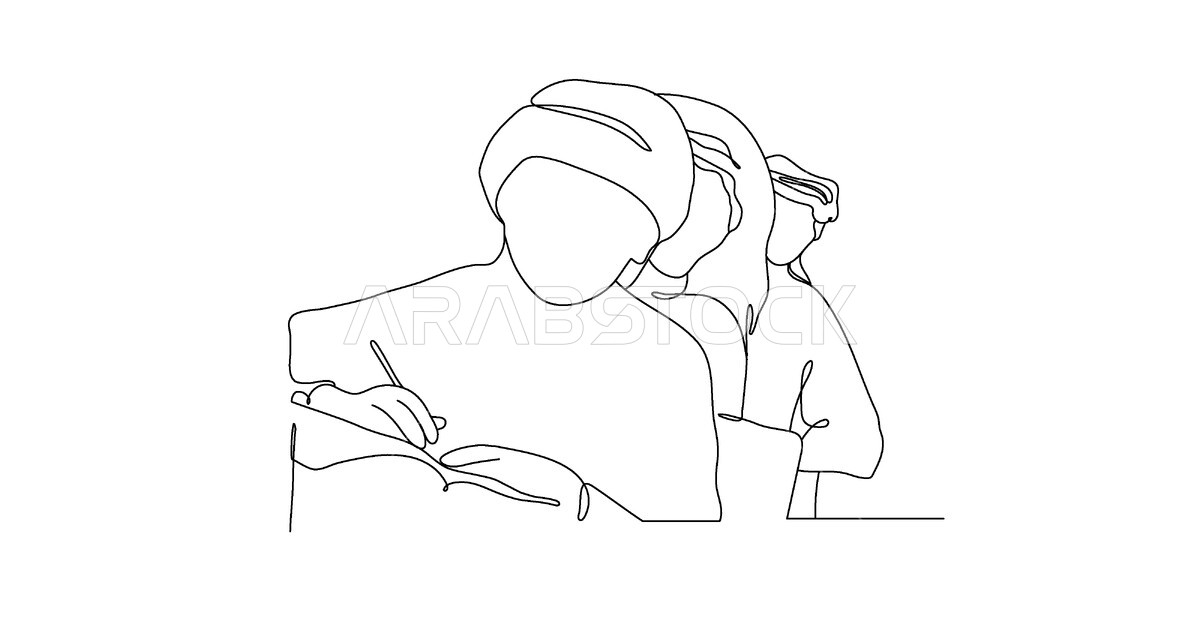 Vector Gulf Arab students wearing traditional Gulf dress, sitting on ...