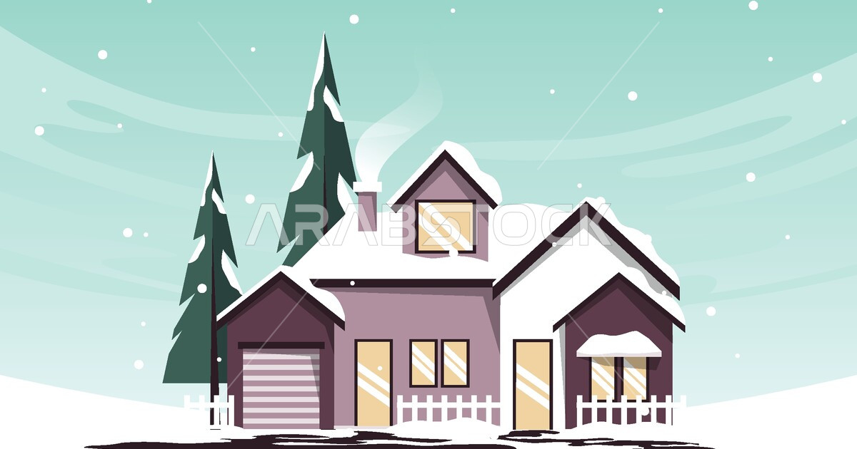 Vector house in winter, snow, landscape, vector illustrator. - Vector ...